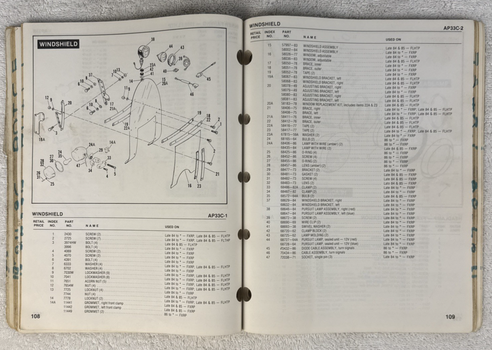 LATE 1984 TO 1986 HARLEY DAVIDSON PARTS CATALOG POLICE MODELS 99454-86 ...