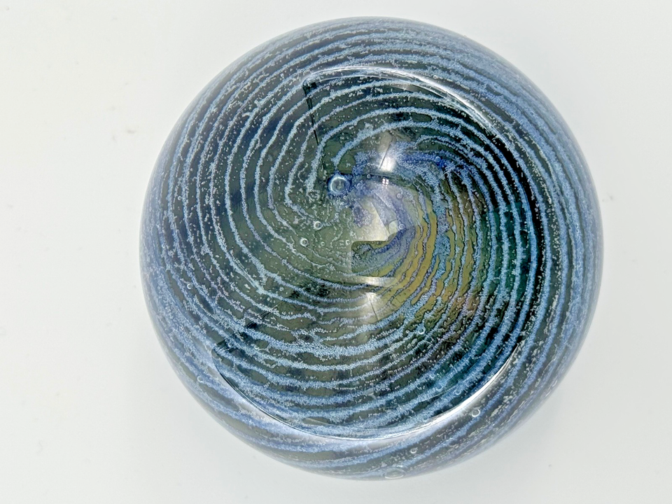 Signed OBG Studio Art Glass Paperweight Dated 1990 - Spiral Grey Purple ...