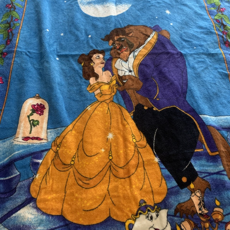 Vintage Disney Beauty And The Beast Beach Towel Brazil 32” X 49” Rare ...