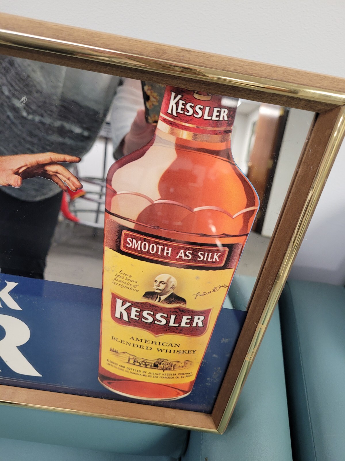 Vintage Smooth As Silk Kessler Whiskey Framed Bar Sign Football Mancave ...