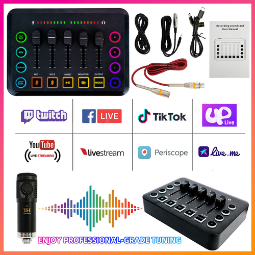 Live Sound Card w/ XLR Microphone Interface Studio Recording Music ...