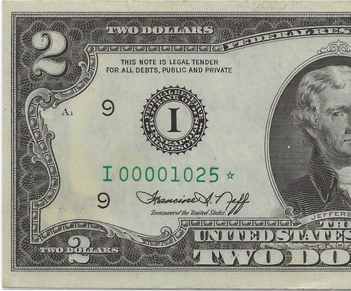 Uncirculated 1976 $2 Super Low Serial Number - Star Note: I00001025* No ...