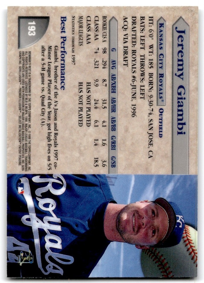 1998 Bowman's Best Jeremy Giambi Baseball Cards #193 | eBay
