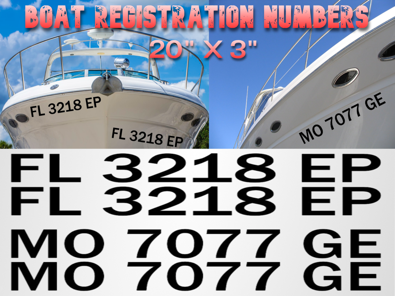 Custom Boat Registration Numbers Letters Decal 20" x 3" sold as set ...