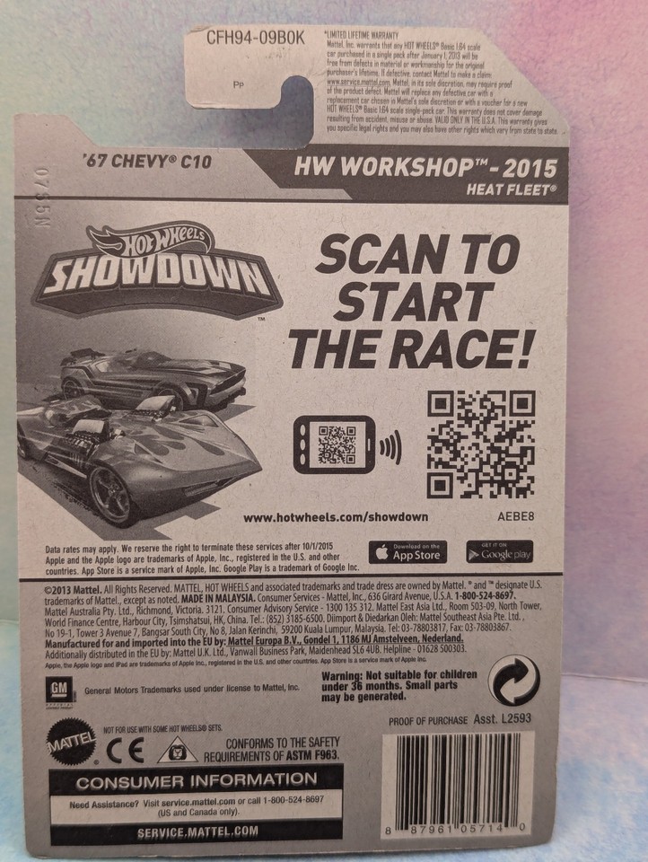 2015 Hot Wheels '67 CHEVY C10 pickup truck #208 yellow;pr5; flames ...