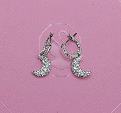 New 100% Authentic SWAROVSKI Pave Crescent Moon Luna Hoops Drop ...