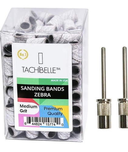 TachiBelle Nail Sanding Bands Zebra Medium Grit File + Free Mandrel. 4 ...