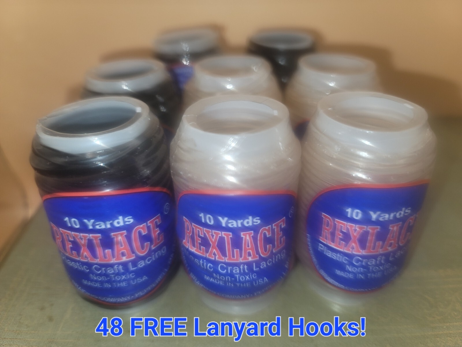 Lot of 8 -Rexlace CRAFT LACE 4 Black 4 Clear (10 yrd / spool) FREE ...