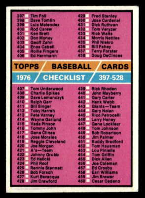 1976 Topps #526 Checklist: 397-528 VG JX5223 | eBay