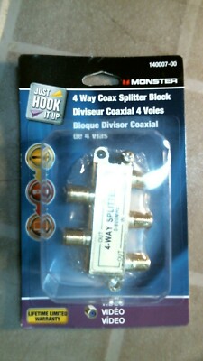 Monster 140007-00 Just Hook It 4 Way Coax Splitter Block, FREE SHIP | eBay