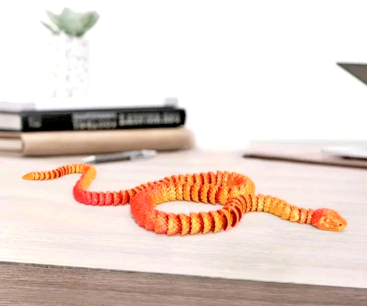 21.65” Reticulated Snake – Red & Gold Rattlesnake – 3D Printed Poseable ...