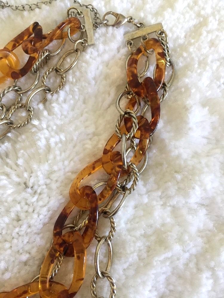 Tortoise Shell Necklace Chain Statement 3 strands Womens Costume ...