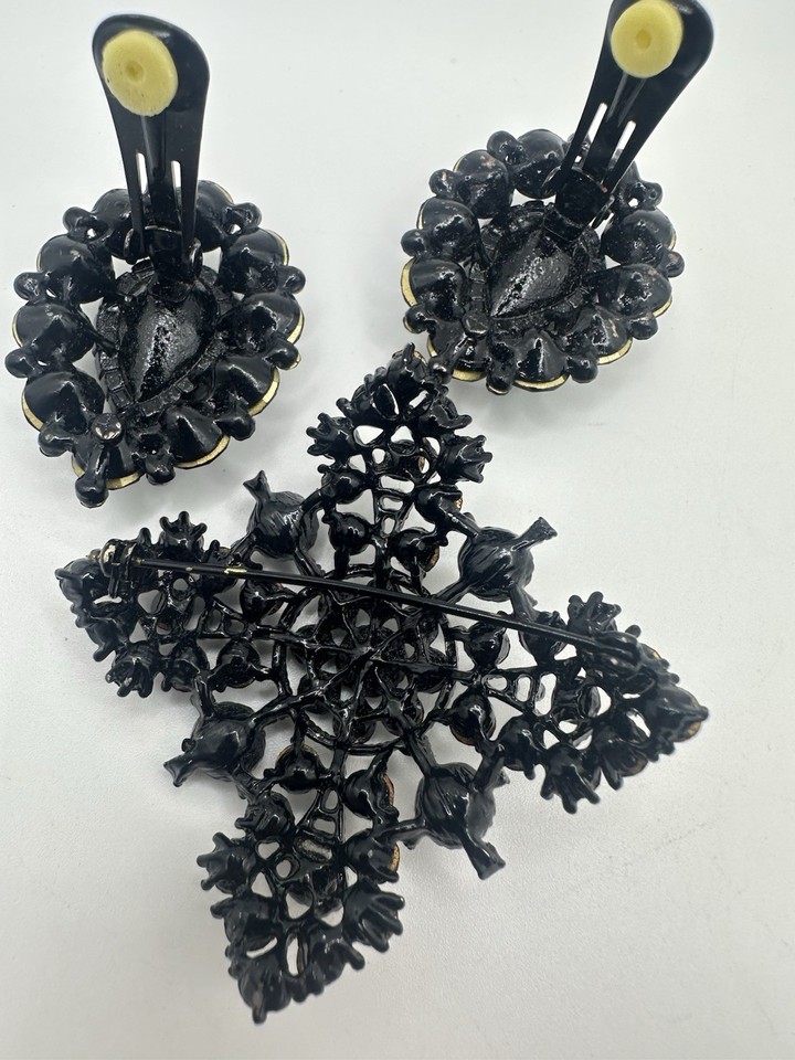VTG Weiss? Black Rhinestone Maltese Cross Mourning Brooch Earrings ...