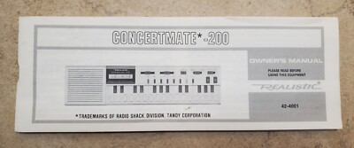 Owners Manual ONLY VINTAGE REALISTIC CONCERTMATE 200 INSTRUCTIONS ...