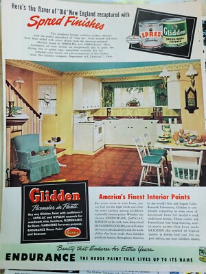 1949 Glidden Spred Finish paint Retro Kitchen Design Vintage Ad | eBay
