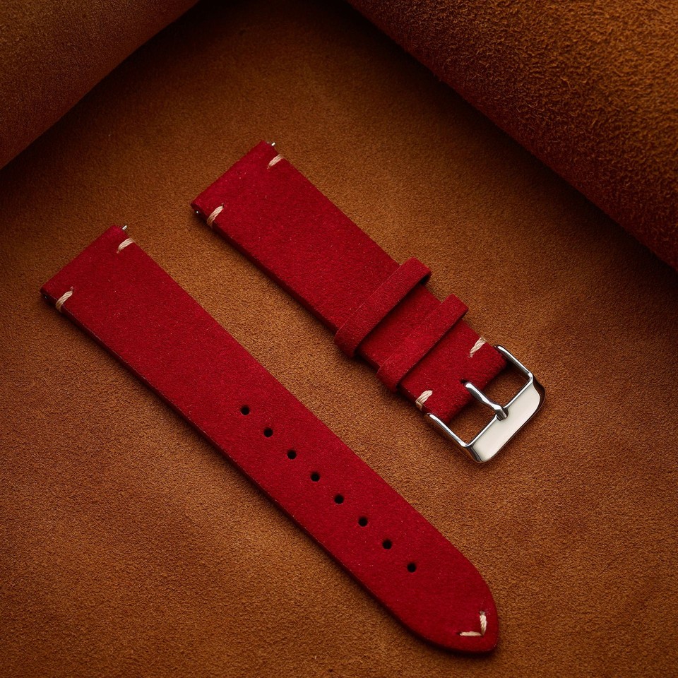 Nubuck Soft Tumbled Leather Watch Band Hand-stitched Strap 14/16/18/20 ...