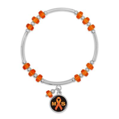 Multiple Sclerosis MS Ivy Orange Crystal Awareness Silver Bracelet ...