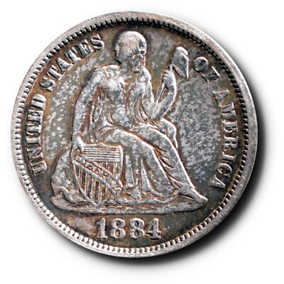 1884 Seated Liberty Dime 10C Engraved "Veronica" on Reverse AU Details ...