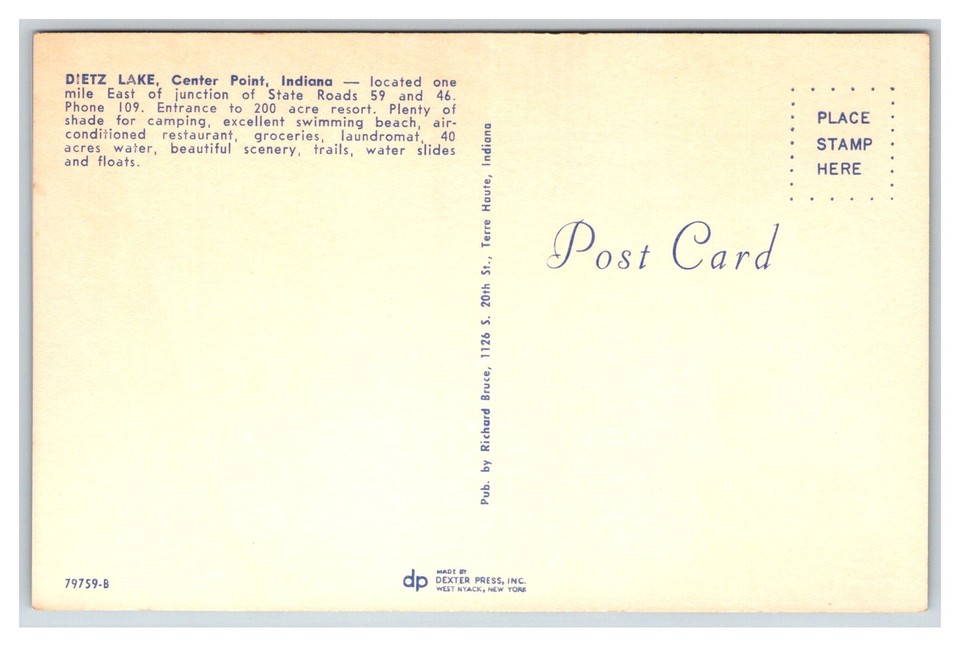 Center Point Indiana~Dietz Lake Road & Dock Multi-View~PM 1969~Vintage ...