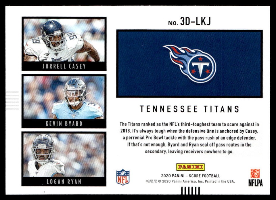2020 Score #3D-LKJ Jurrell Casey / Byard / Ryan 3D Tennessee Titans | eBay