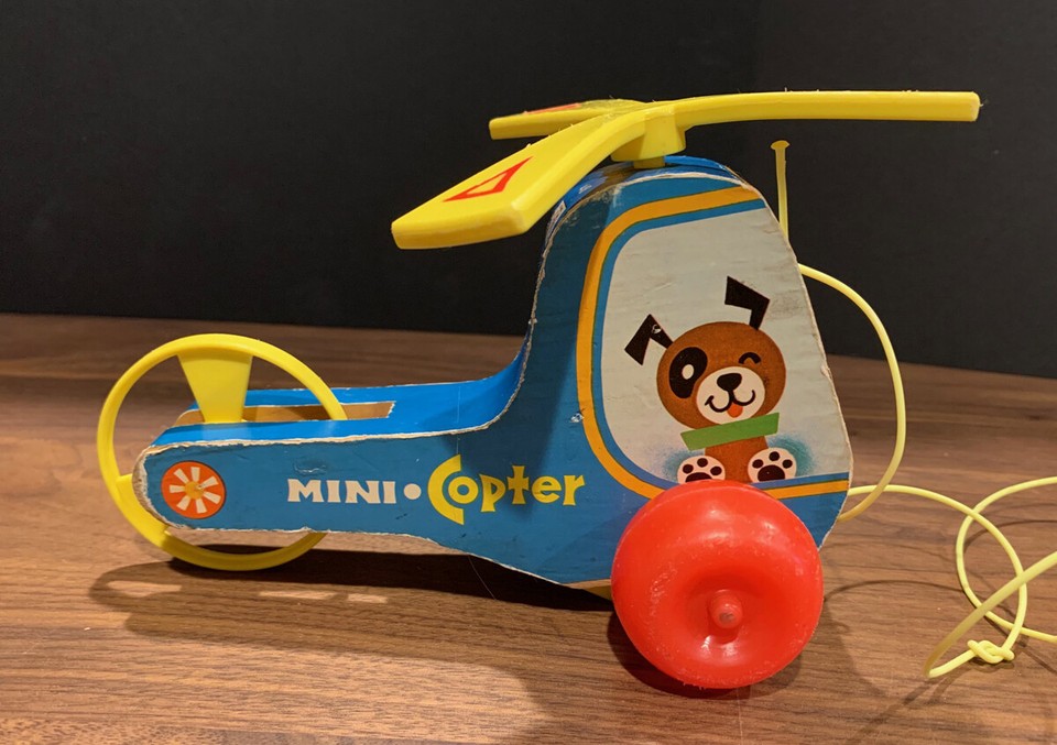 Vintage 1970 Fisher Price MINI-COPTER WHIRLYBIRD #448 Helicopter Wooden ...