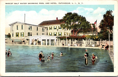 Postcard Patchogue New York Mascot Hotel Showing Salt Water Swimming ...