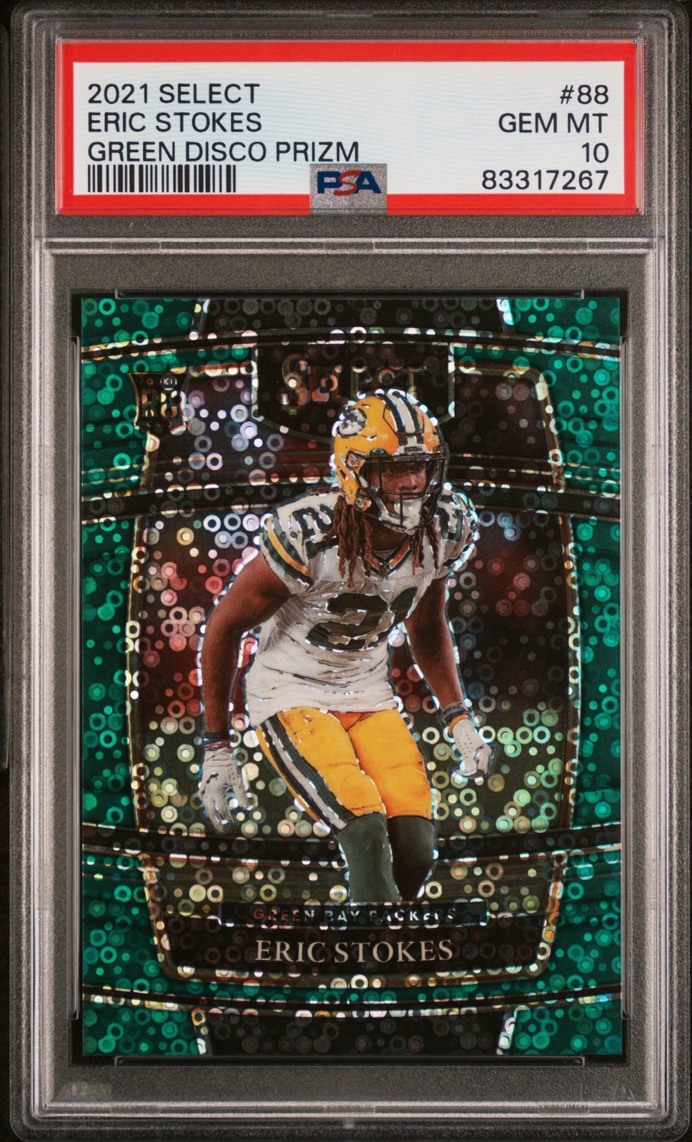 ERIC STOKES 2021 PANINI SELECT GREEN DISCO PRIZM RC #D 5/5 PSA 10 GEM ...
