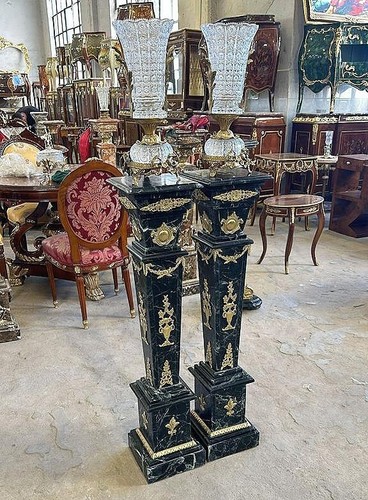 Pedestals Black and Bronze Marble Rococo Style Columns Furniture *2 ...