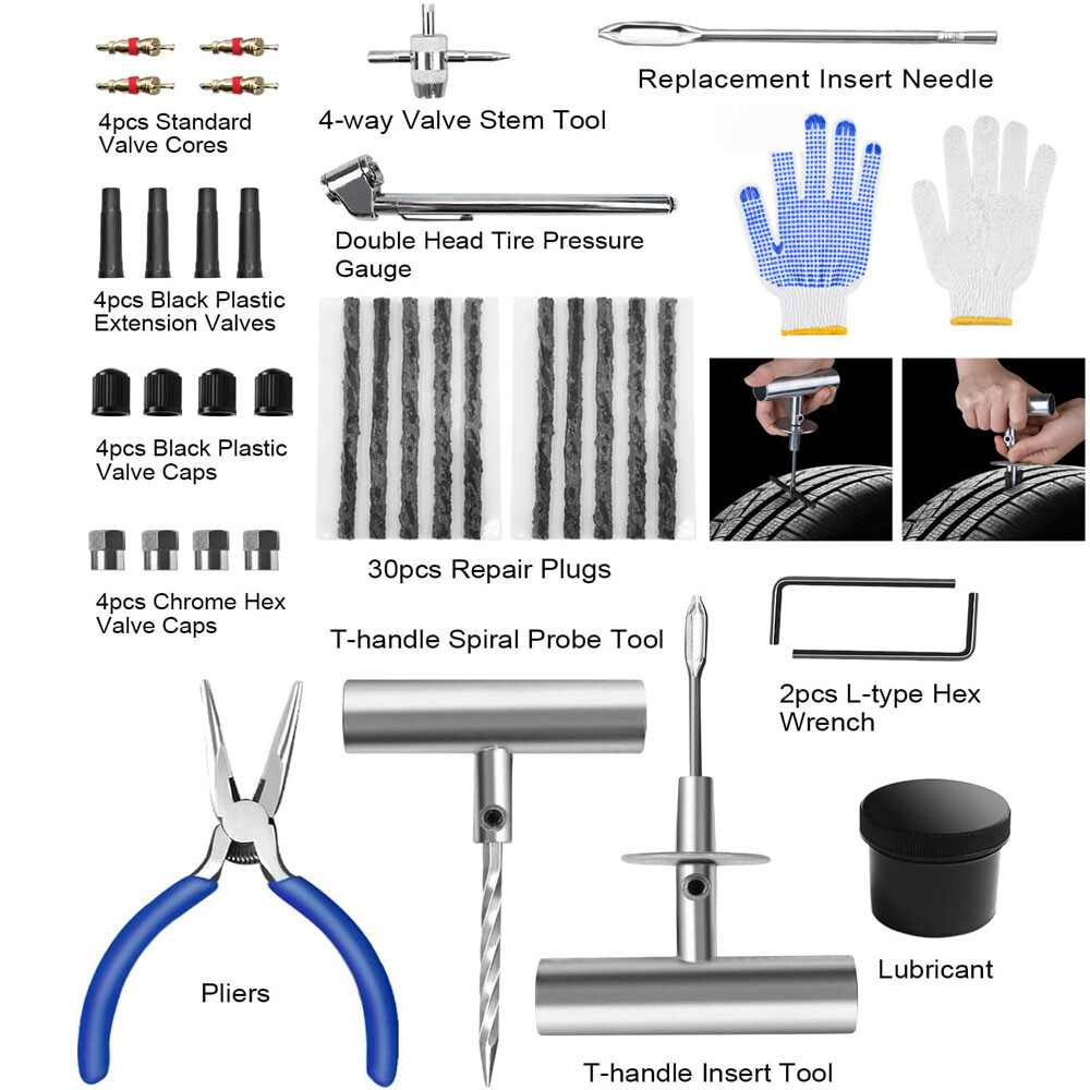 Heavy Duty Tyre Puncture Repair Kit, 88Pcs Tubeless Car Tyre Plug Set ...