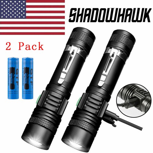 2 PACK Shadowhawk Flashlight Rechargeable USB T6 LED Tactical Torch | eBay