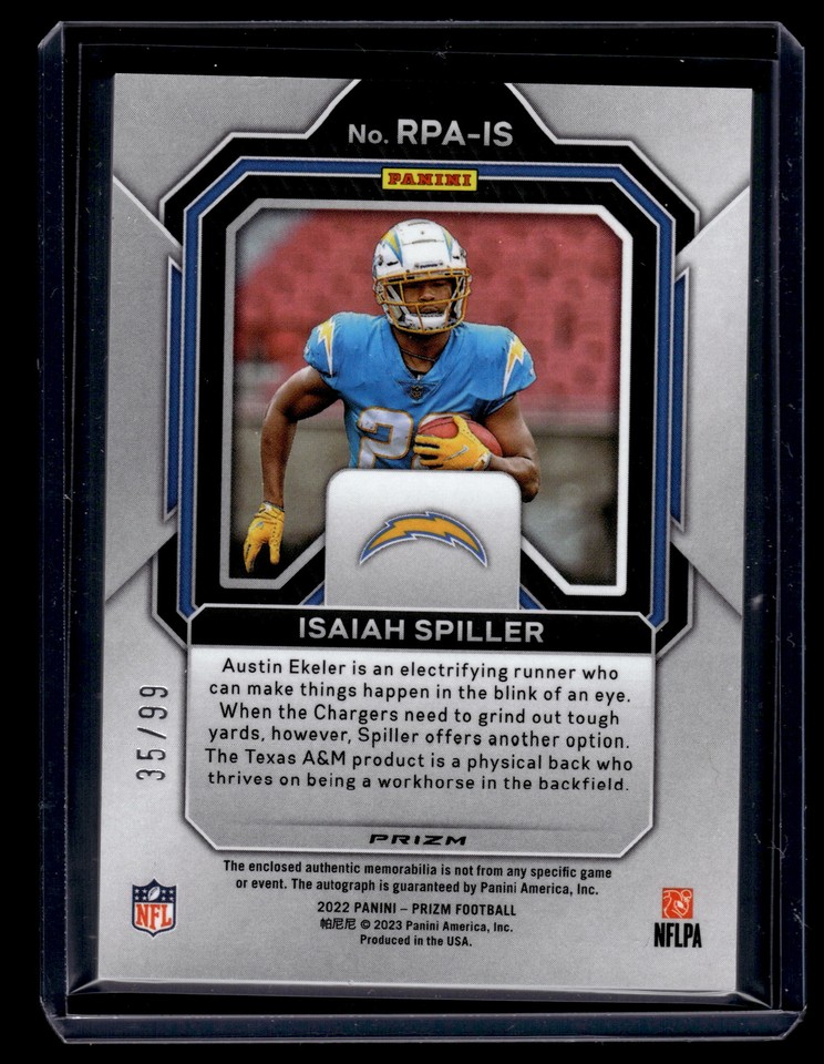 Isaiah Spiller 2022 Panini Prizm Silver Rookie Patch Autograph Card /99 ...