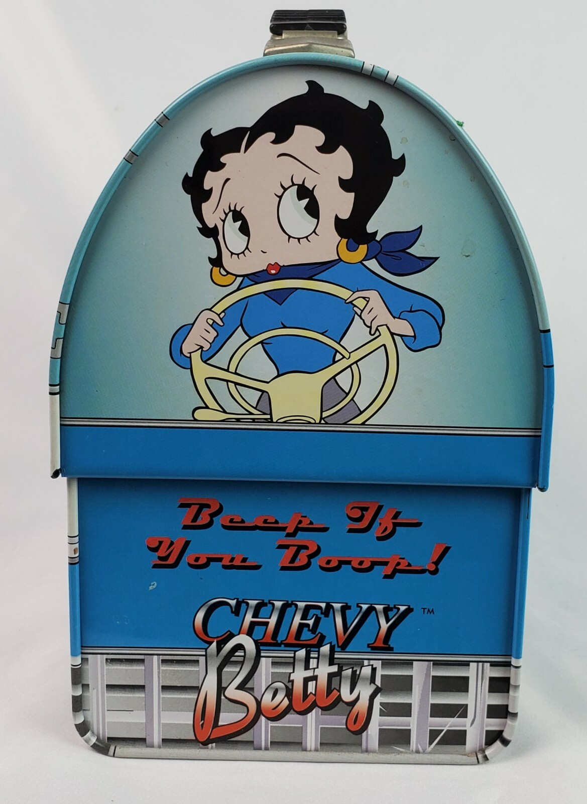 Chevy Betty Boop Dome Lid Tin Metal Lunch Box Chevrolet 2001 GM Vandor ...
