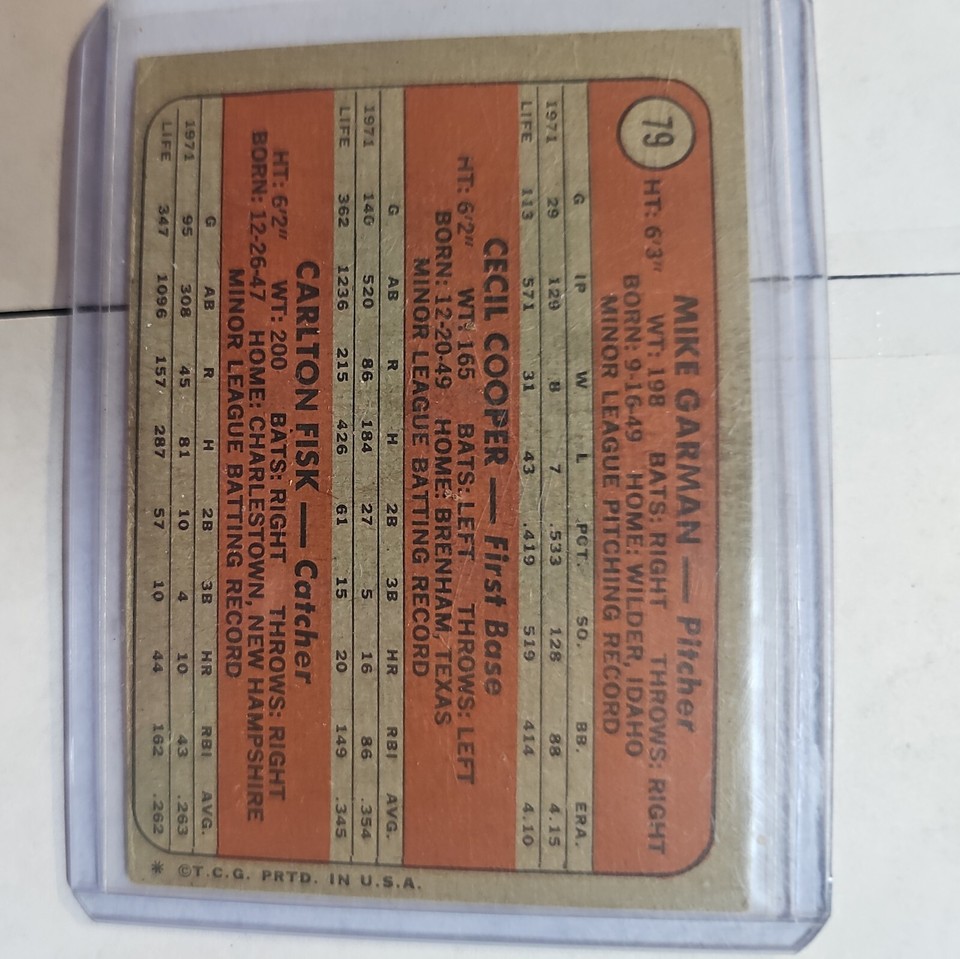 1972 Topps Boston Red Sox Rookie Stars Baseball Card Carlton Fisk Cecil ...