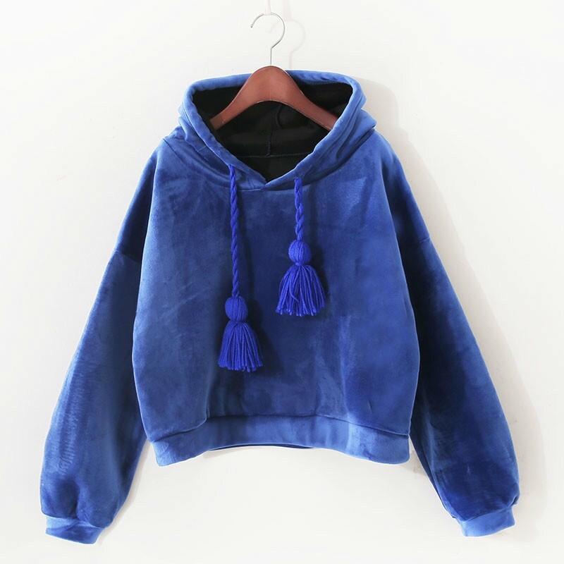 Lady Pullover Sweatshirt Top Hooded Hoodies Velvet Cute Crop Warm ...