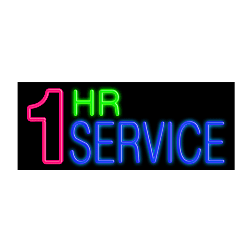 1 Hour Service Glass Neon Sign 32"L x 13"H #10290 | eBay