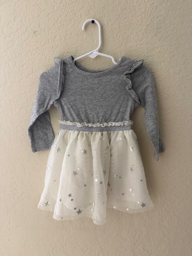 Girls toddler grey & silver star long sleeved dress 12Month Fashion ...