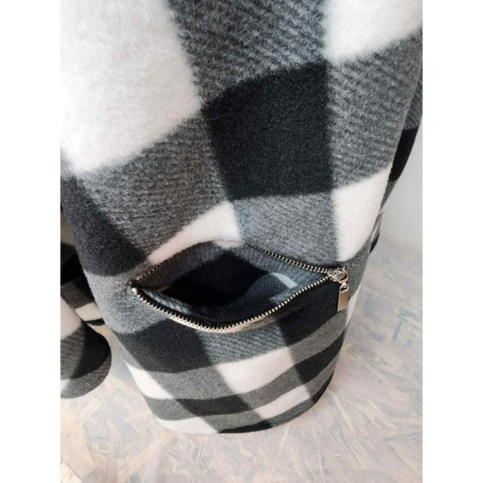 NEW Le Moda Fleece white/Black Plaid Side Button Cape Wrap Poncho One ...