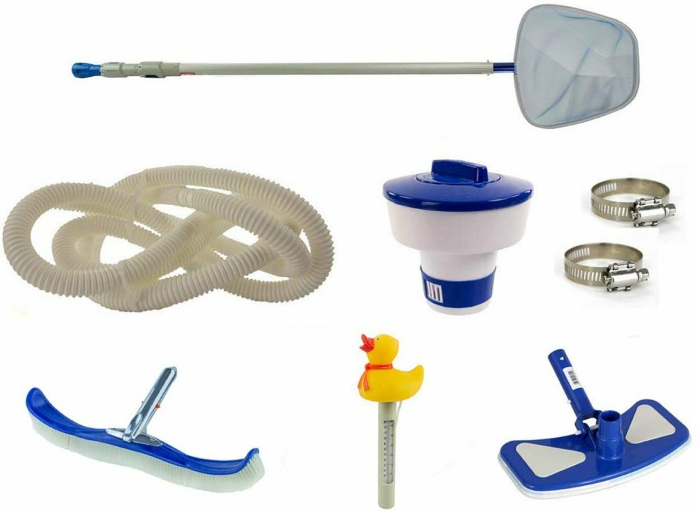 Swimming Pool Maintenance Kit w/ Pole Hose, Vacuum Head & Floating ...