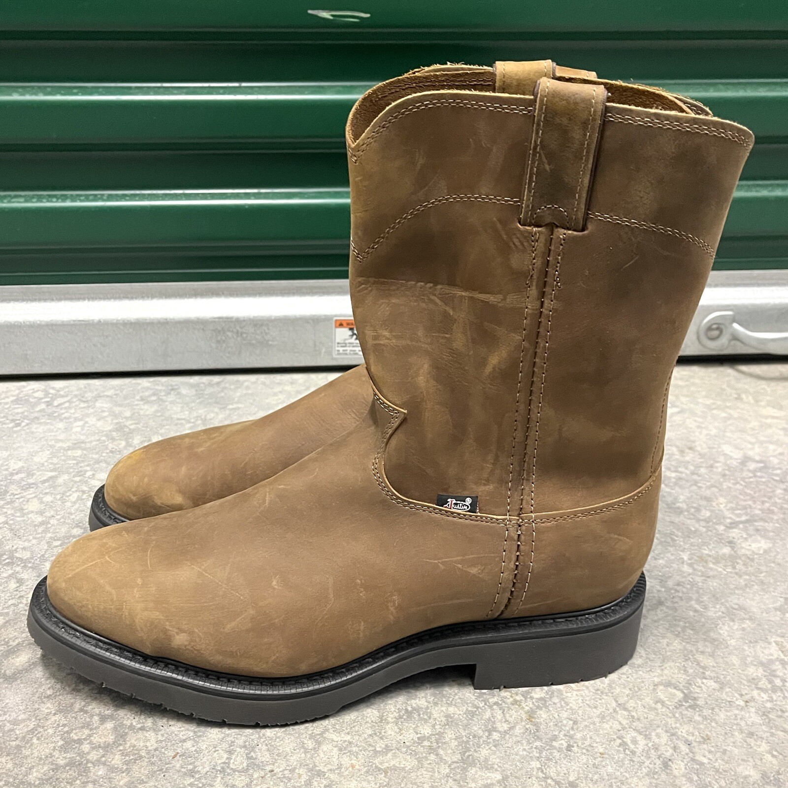 Justin Steel Toe Work Boots Pull On Brown Leather Men’s Sz 11 EE NEW ...