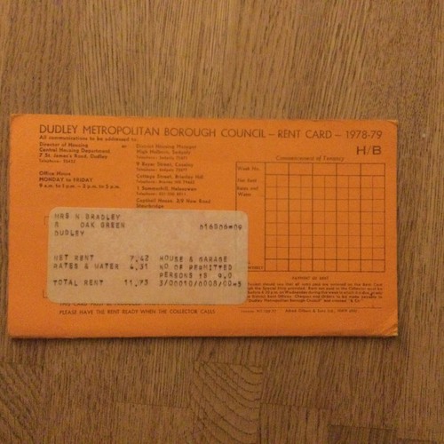 Vintage Dudley Metropolitan Borough Council Tenant’s Rent Card 1978-79 ...