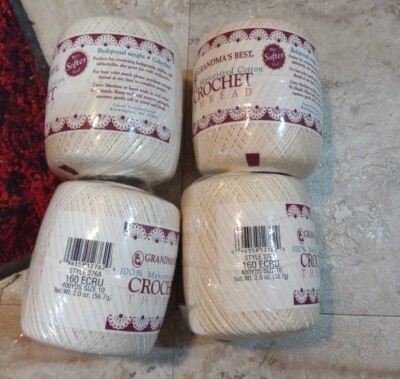 4 Caron Grandma's Best Cotton Crochet Thread 400 yds Each - Ecru #160 ...