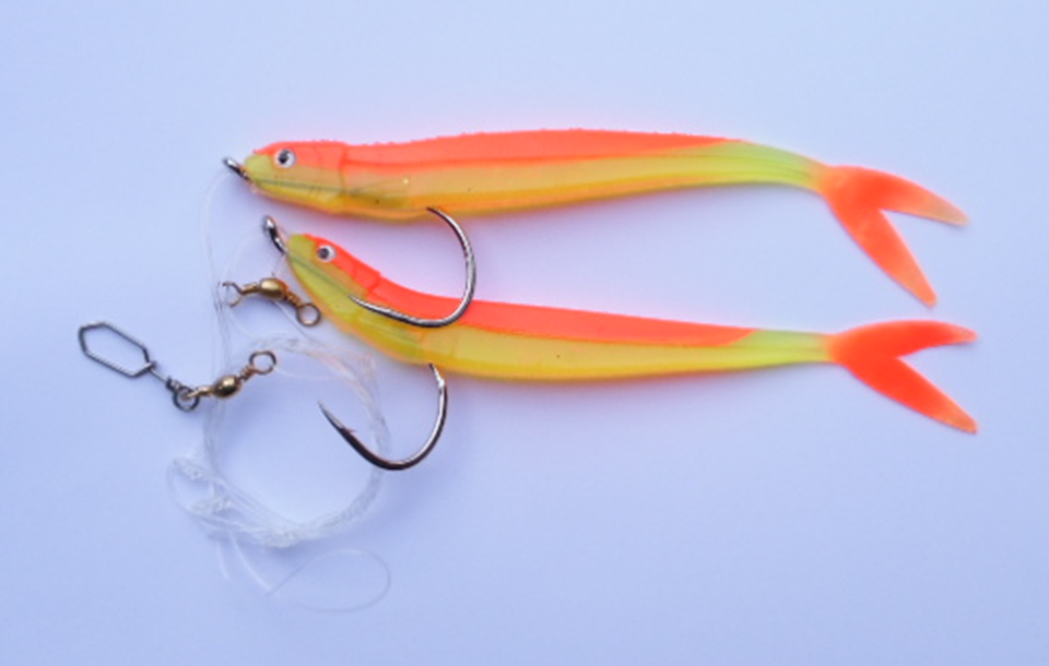 RHUBARB & CUSTARD TWIN SHAD RIG 2 HOOK # 8/0 COD POLLOCK LING SEA ...