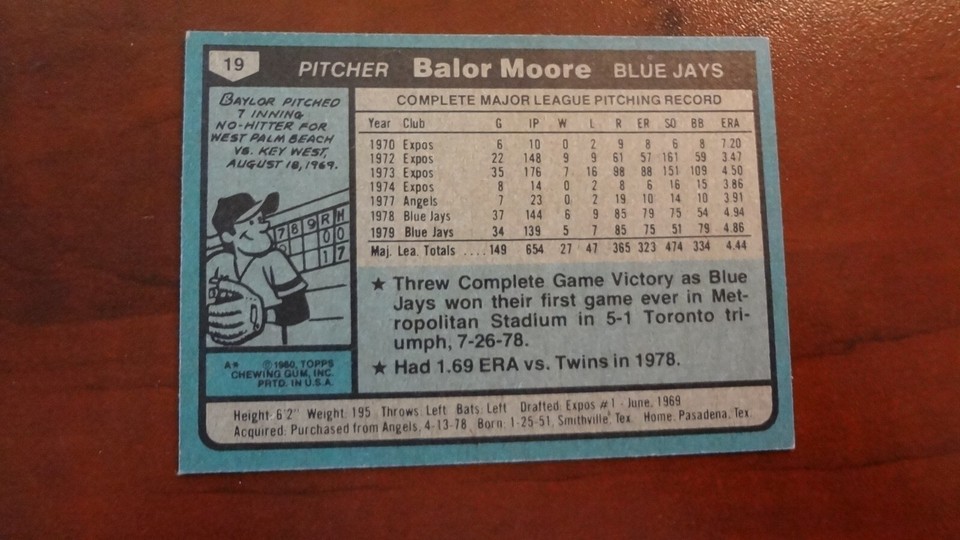 1980 TOPPS # 19 BALOR MOORE BASEBALL CARD | eBay