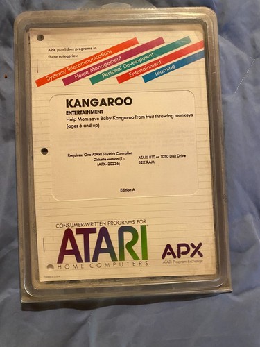 Kangaroo Atari 400/800/XL/XE Disk w/Manual APX-20236 NOS - Plastic ...