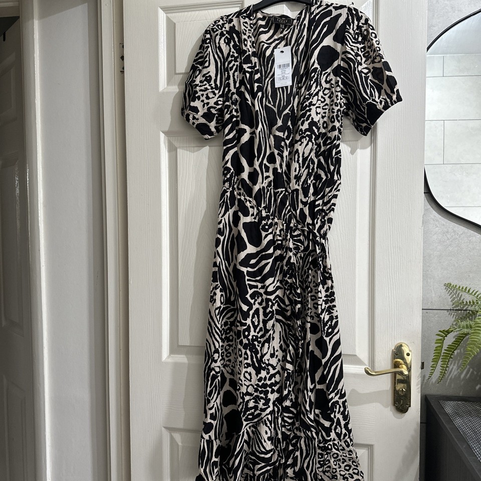 Next Lipsy Animal Print Ruffle Hem Wrap Over Shirt Sleeve Maxi Dress ...