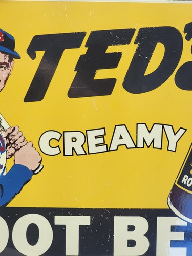 Vintage Porcelain Andre Rooney Ted’s Creamy Root Beer Baseball Sign 10 ...