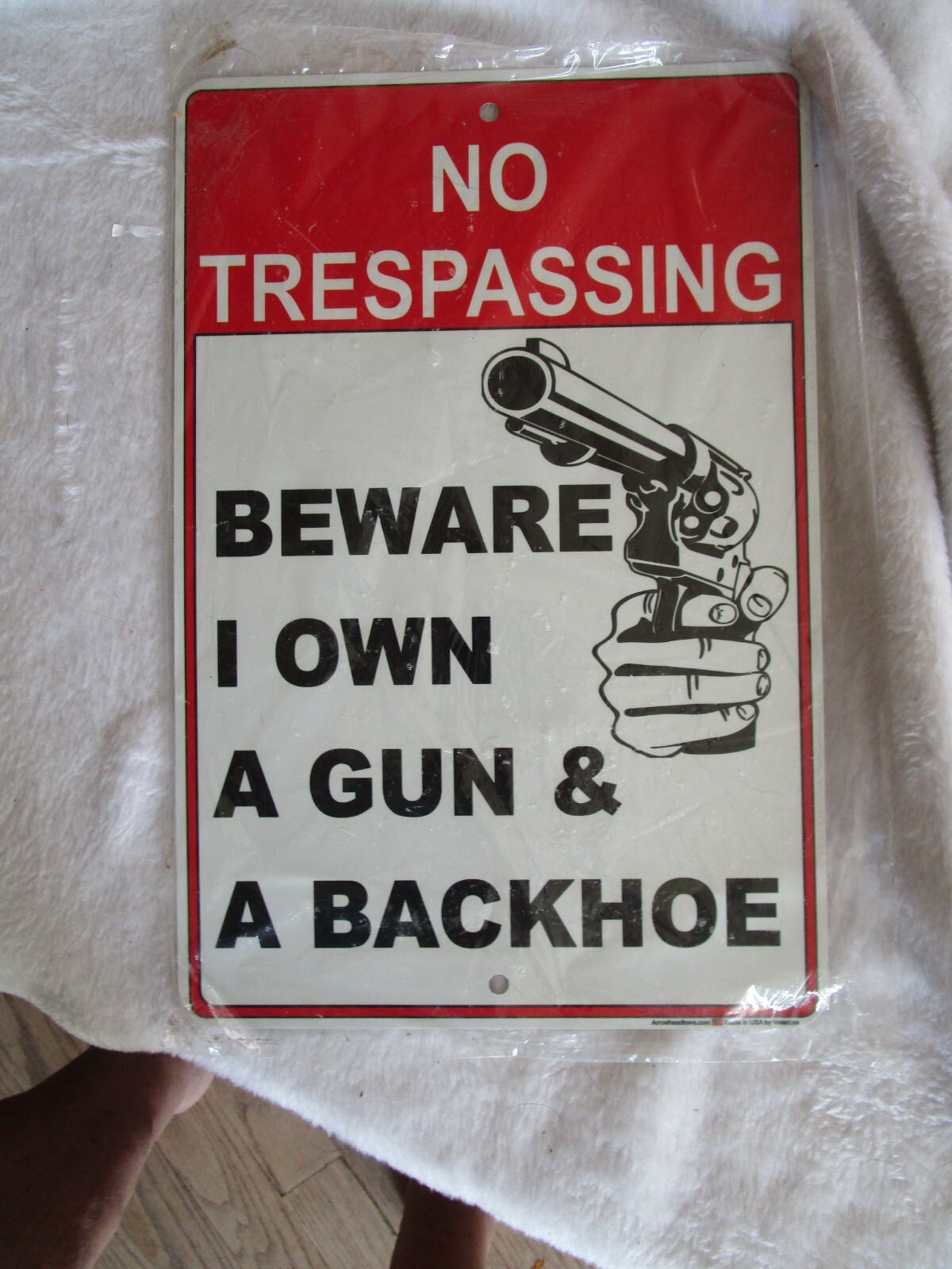 NIP No Trespassing Beware I Own a Gun & A Backhoe 12"x8.5" sign | eBay