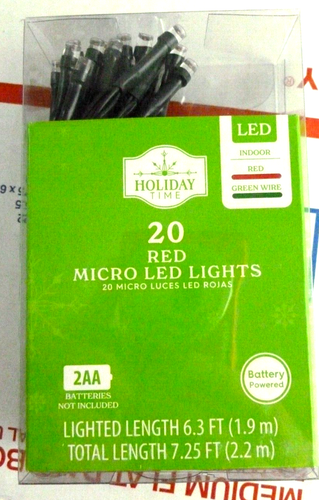 Holiday Time 20 Red Micro LED Christmas Lights Green Wire Battery ...
