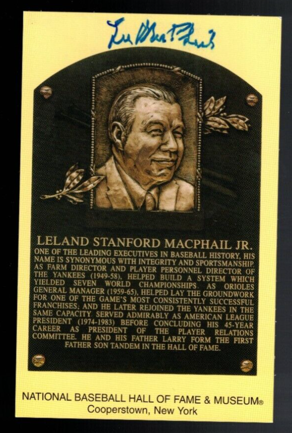 Lee MacPhail HOF Yellow Plaque Postcard Autograph Signed HOF | eBay