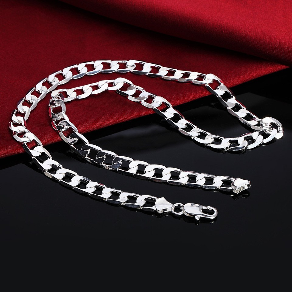 cute gift 925 Silver fashion NOBLE women men 8MM chain classic Necklace ...